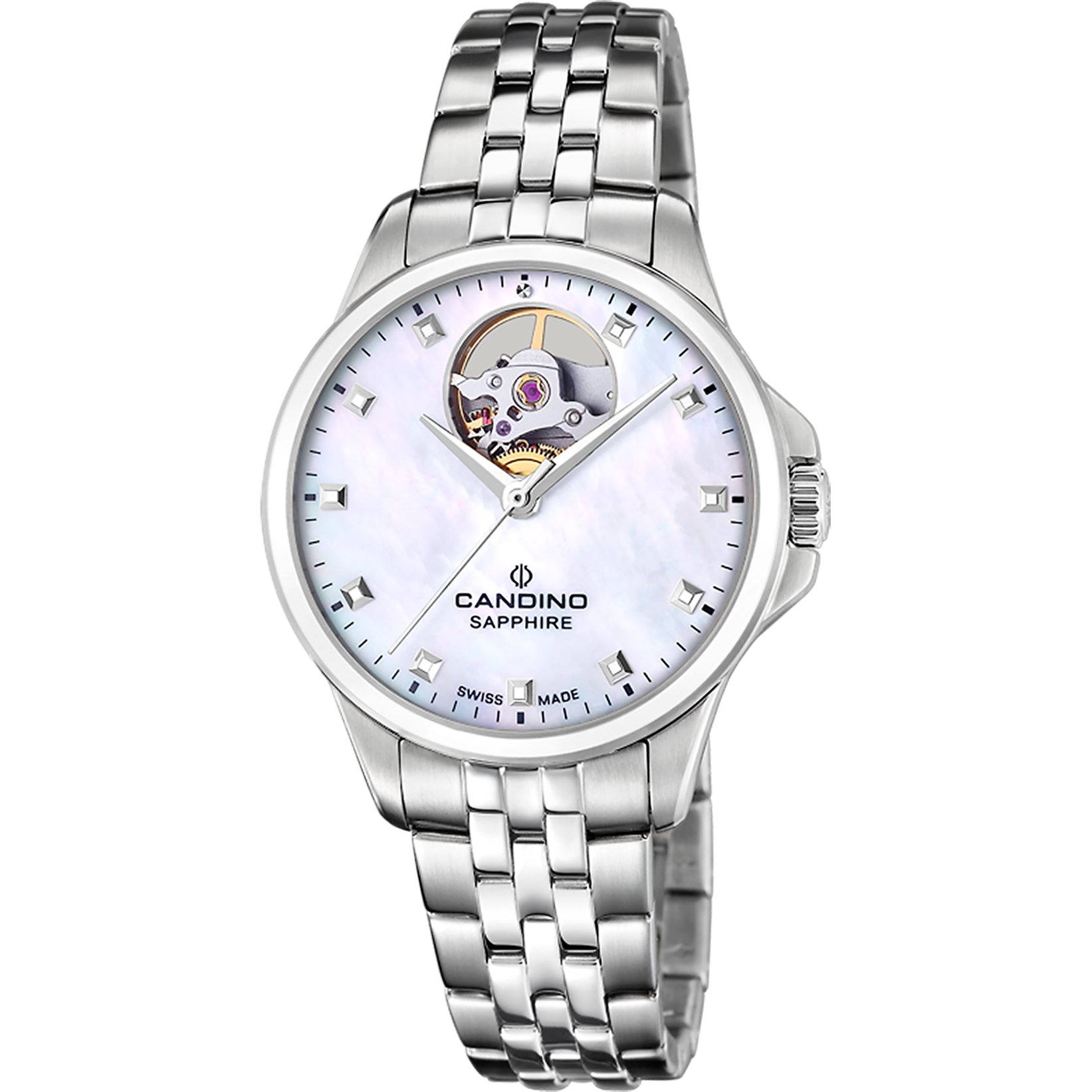 Candino Swiss women's white Automatic stainless steel watch bracelet ...