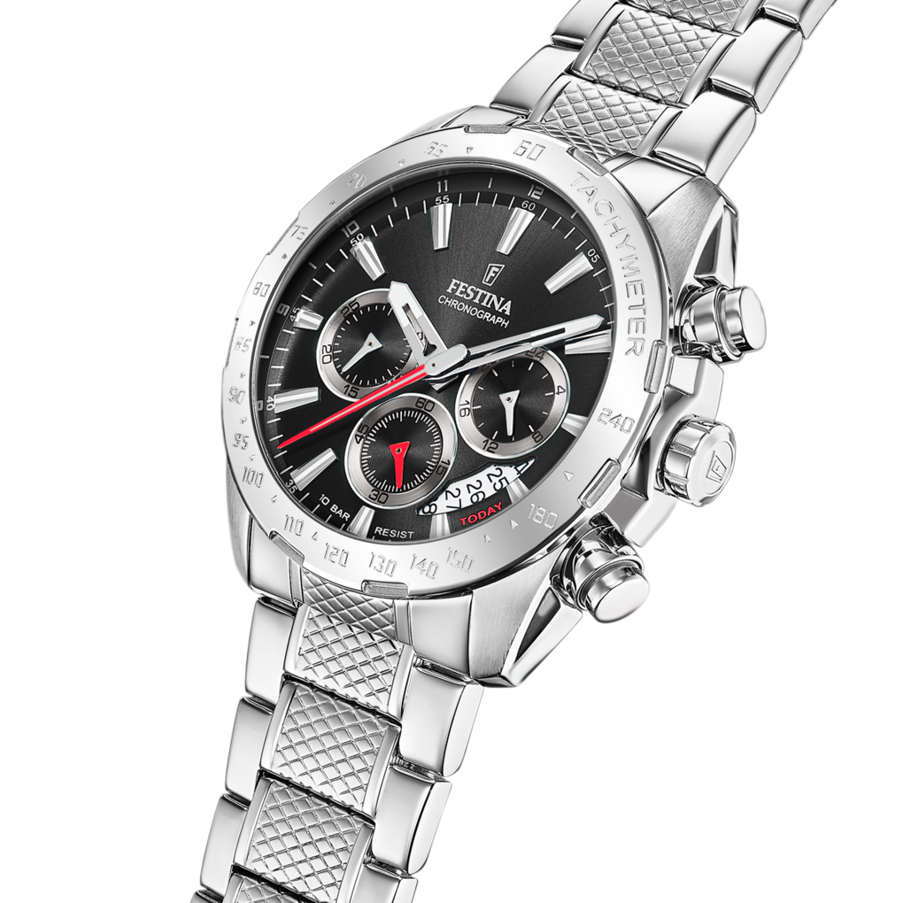 Festina men's black Timeless Chronograph stainless steel watch bracelet ...