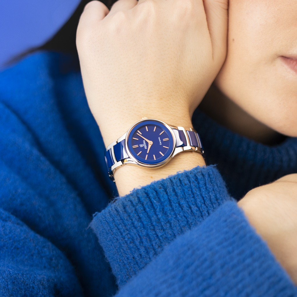 FESTINA WOMEN'S BLUE CERAMIC STAINLESS STEEL WATCH BRACELET F20752/5