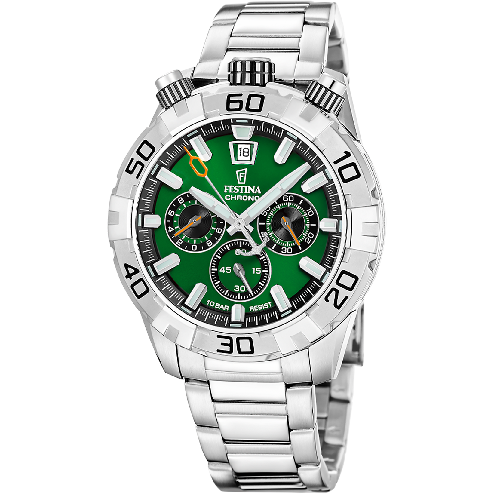 FESTINA MEN'S WATCH BULLHEAD GREEN WITH STEEL BRACELET F20743/2