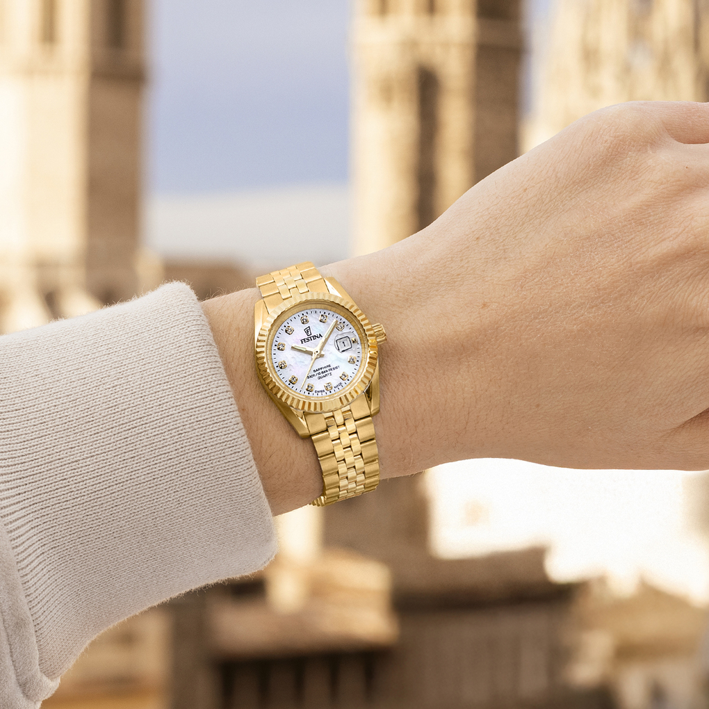 FESTINA SWISS MADE WOMEN'S NACRE CLASSIC STEEL STAINLESS STEEL WATCH ...