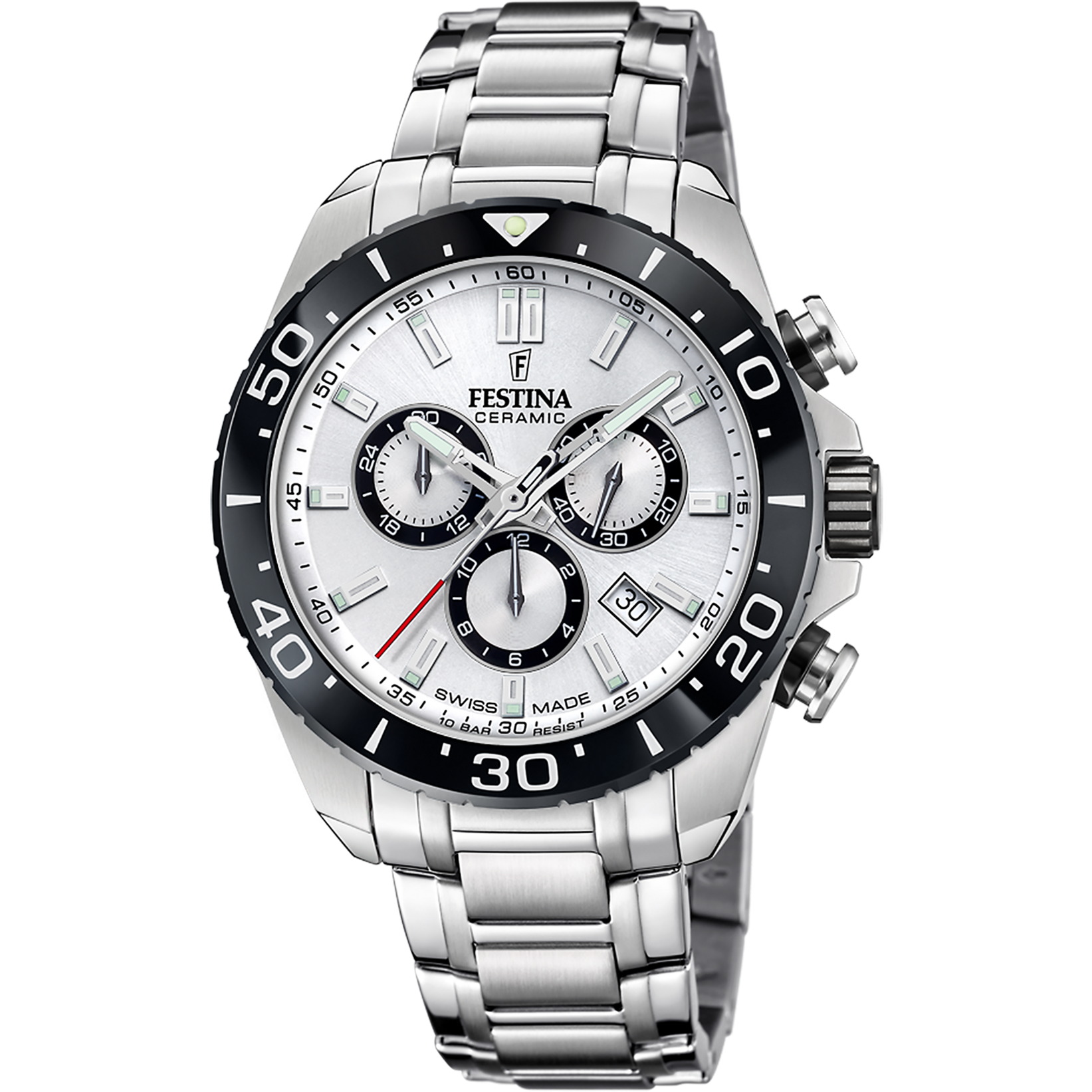 MONTRE FESTINA SWISS MADE F20042/1 BLANC BRACELET EN ACIER INOXYDABLE HOMME