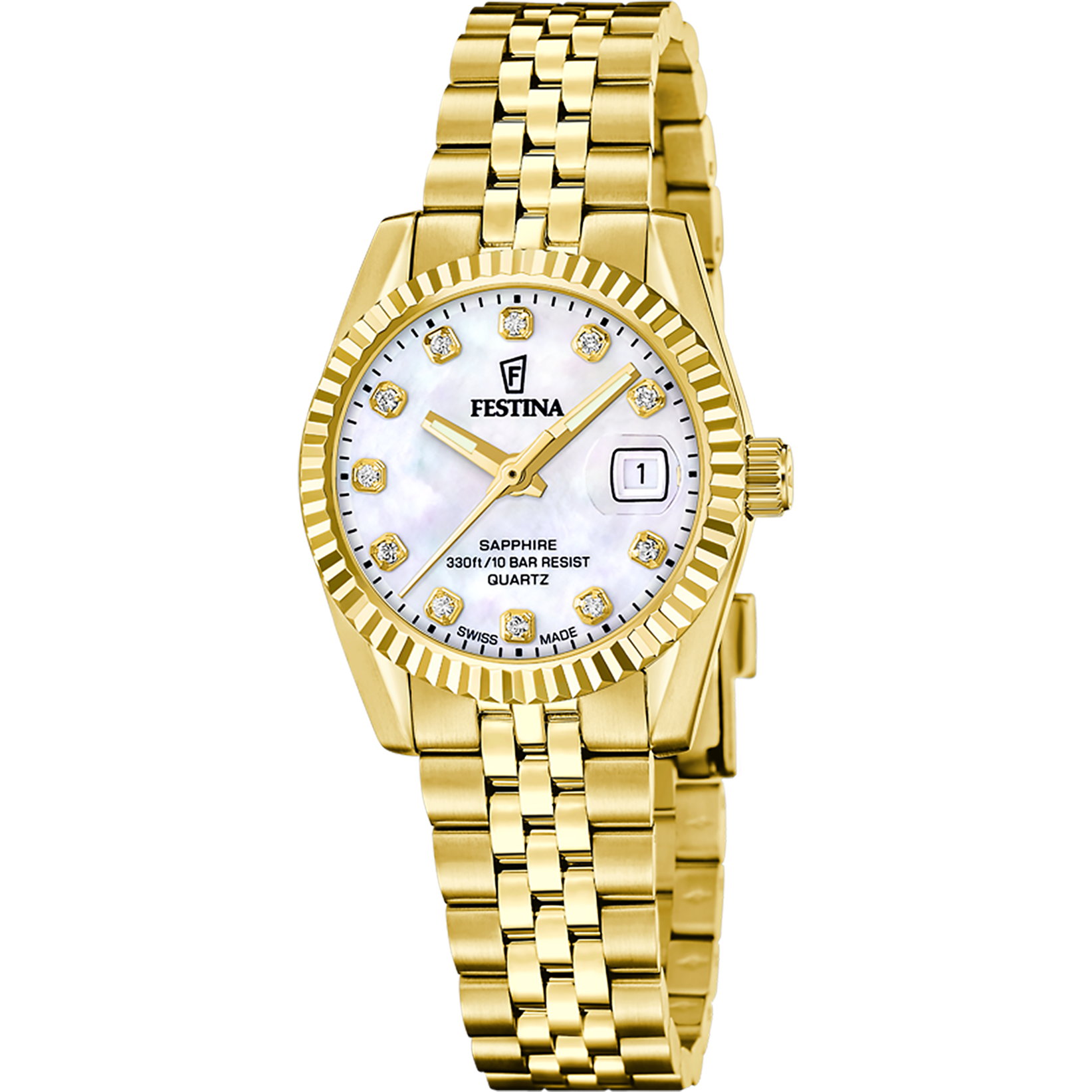 FESTINA SWISS MADE WOMEN'S NACRE CLASSIC STEEL STAINLESS STEEL WATCH ...